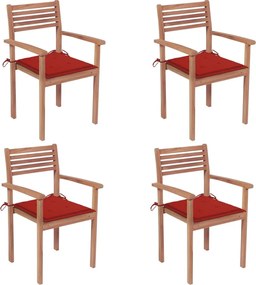 vidaXL Zahradní židle 4 ks podušky masivní teak [3062297] Barva: Červená