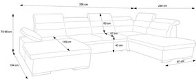 Sedací souprava GRECO II U | 194x356x230 | rozkládací + úložný prostor | VÝBĚR TKANIN