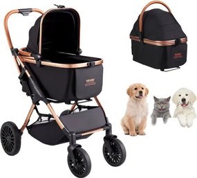 kočárek pro psy, 4kolový kočárek pro psy otočný s brzdami, nosnost 29,9 kg
