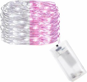 LED řetěz Nano Duo - 2m, 20LED, 2xAA, bílá/růžová