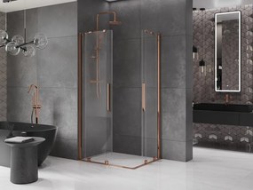Mexen Velar Duo, sprchový kout s posuvnými dveřmi 100(dveře) x 90(dveře) cm, 8mm čiré sklo, růžové zlato profil, 871-100-090-02-60