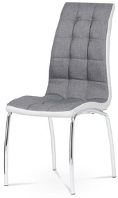 AUTRONIC Jídelní židle, potah šedá látka a bílá ekokůže, kovová podnož, chrom