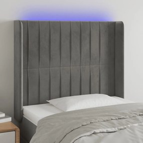 Čelo postele s LED světle šedé 83 x 16 x 118/128 cm samet