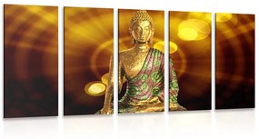 5-dílný obraz socha Buddhy s abstraktním pozadím - 200x100 cm