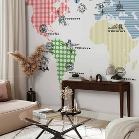 Fototapeta Mapa světa - obrys kontinentů s barevnými vzory na bílém pozadí