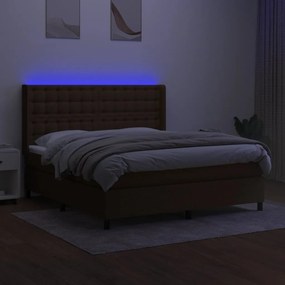 Box spring postel s matrací a LED tmavě hnědá 180x200 cm textil 3138656