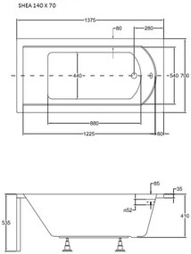 NIKIDO - B Akrylátová vana SHEA 140x70, 150x70, 160x70, 170x70 Velikost: 140x70