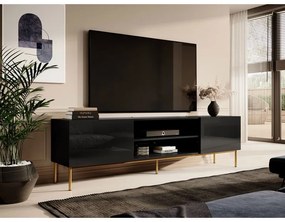 TV stolek\skříňka Koda 200 K, Barva: černá / černý lesk + zlatá