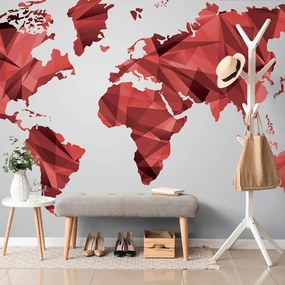 Tapeta červená mapa světa ve vektorové grafice - 225x150 cm