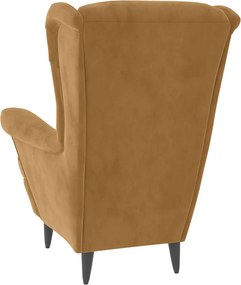 Křeslo ušák se stoličkou hnědé samet 3115939