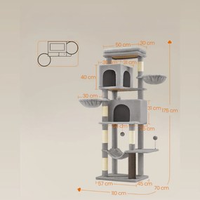 Feandrea Kočičí strom TRISTAN, 57x45x175 cm, šedá
