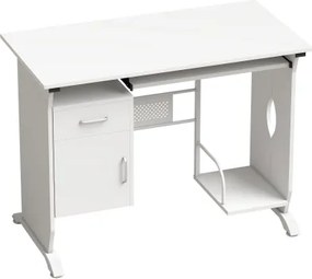 HOMCOM počítačový stůl, 100 x 52 x 75 cm, vysouvací podložka pro klávesnici, zásuvky a držák na počítačovou jednotku, bílý