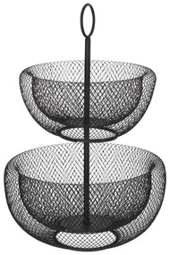 Kovový 2-patrový košík na ovoce Black Mesh, 29x43 cm