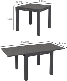 Outsunny zahradní stůl jídelní stůl pro 6 osob, rozkládací stůl na terasu do 70 kg, hliníková šedá 81/162 x 80 x 75 cm pro balkon a zahradu | Aosom.de