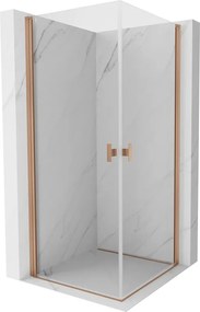 Mexen Mist-B Duo, 2-křídlý ​​výklopný sprchový kout 95 x 95 cm, čiré sklo, měděný matný profil, 8A2-095-095-65-00