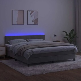 Box spring postel s matrací a LED světle šedá 180x200 cm samet 3134297