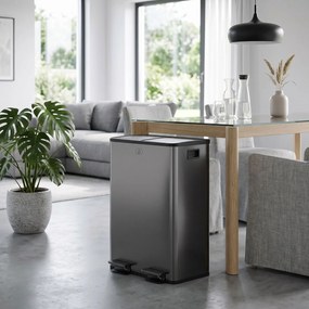 HOMCOM pedálový odpadkový koš se 2 přihrádkami (2×28 l), nerez, vyjímatelné kbelíky, tlumené zavírání, odolný proti otiskům, černý