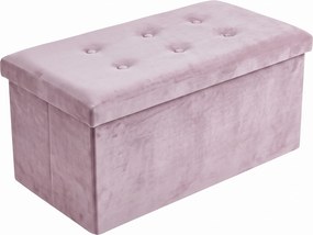 Obdélníkový velurový taburet s úložným prostorem, skládací, 76 × 38 × 38 cm, růžový