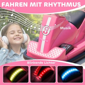AIYAPLAY Autoskúter pro děti, otočný o 360 stupňů, volant, LED světla, hudební funkce, 3-8 let, růžový