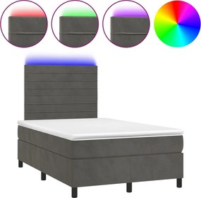 Box spring postel s matrací a LED tmavě šedá 120x200 cm samet 3136174