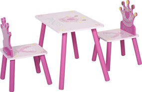 HOMCOM Dětský Dřevěný Stolek a 2 Židle Sada 55x34x42 cm pro Děti 2-4 roky Růžová | Aosom