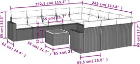 12dílná zahradní sedací souprava s poduškami černá polyratan 3224347