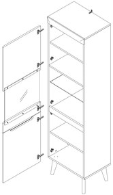 Prosklená vitrína NATHANIEL - bílá lesk / dub riviera