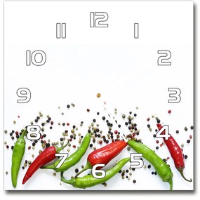 Wallmuralia Skleněné hodiny čtverec Chilli papričky 30x30 cm