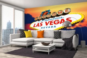 DIMEX | Samolepicí vliesová fototapeta na zeď Cedule - LAS VEGAS MA-5-2225 | 375 x 250 cm | modrá, červená, bílá, žlutá