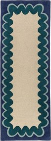 Ručně tkaný vlněný běhoun v přírodní barvě/zelenomodrý 80x230 cm Wiggle Wool – Flair Rugs