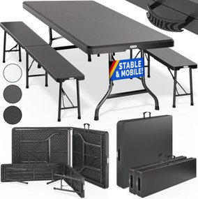 Pivní set se stolem a lavicemi 3dílný plast antracitová 180cm