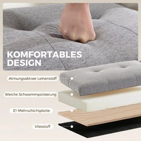 HOMCOM úložná lavice, lněný taburet s 2 přihrádkami, víky na pantech a extra polstrováním, sedadlo s knoflíkovým prošitím — (117 x 50 x 44 cm), šedá