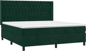 Box spring postel s matrací a LED tmavě zelená 160x200 cm samet 3139754