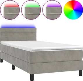Box spring postel s matrací a LED světle šedá 80 x 200 cm samet 3134429