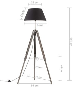 Stojací lampa Berea - masivní teakové dřevo - 141 cm | černá a zlatá