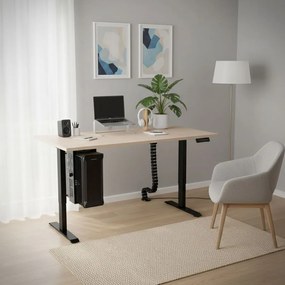 Výškově nastavitelný stůl OfficeTech B, 160 x 80 cm, černá podnož, dub