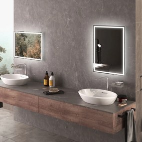 HOMCOM LED koupelnové zrcadlo 80x60cm, nástěnné, bez mlhy, s dotykovým spínačem, IP44 pro moderní koupelny | Aosom.de