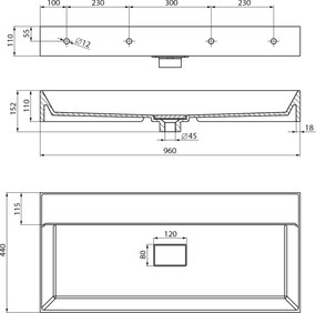 Sapho GODIVA umyvadlo 96 x 44cm, bez otvoru, litý mramor, bílá GU096-0