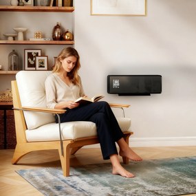 HOMCOM Nástěnný keramický elektrický ohřívač 2000 W, ventilátor, termostat, časovač, dálkové ovládání, skleněný panel, černý