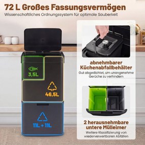 Costway 72 L-odpadkový koš z nerezové oceli s kuchyňským odpadkovým košem 42 x