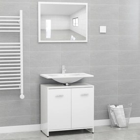 2dílný set koupelnového nábytku - skříňka + zrcadlo 60 cm - dřevotříska | bílý s vysokým leskem