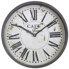 Černé antik kovové nástěnné hodiny Café de France  – Ø 35*5,5 cm/ 1*AA