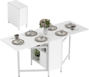 HOMCOM skládací jídelní stůl s výsuvnými deskami, 4 přihrádky, 3 varianty pro kuchyň a obývací pokoj, 169 x 60 x 75 cm, bílá