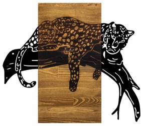 Wallexpert Dekorativní nástěnný dřevěný doplněk Leopard, Ořech, Černá