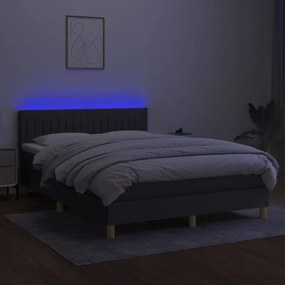 Box spring postel s matrací a LED tmavě šedá 140x190 cm textil 3133870