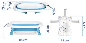 Ricokids Skládací vanička pro děti a kojence s teploměrem a vložkou - RK-287 bílá a modrá