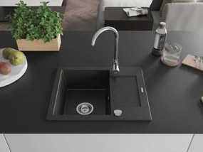 Mexen Enzo - dřez granitový 57,6x46,5cm, 1-komorový, černá-zlatá, 6506571005-75