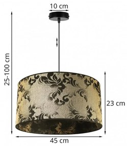 Závěsné svítidlo WERONA 1, 1x černé/zlaté textilní stínítko se vzorem, (fi 45cm)