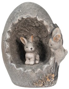 Šedá dekorace králíčci na vajíčku v dekoru kamene - 22*18*27 cm