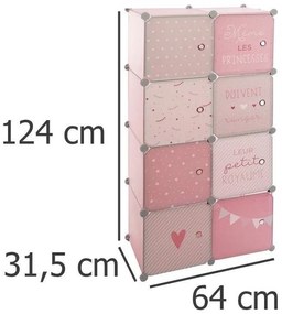 Skříň do dětského pokoje,  64 x 31 x 124 cm, růžová
